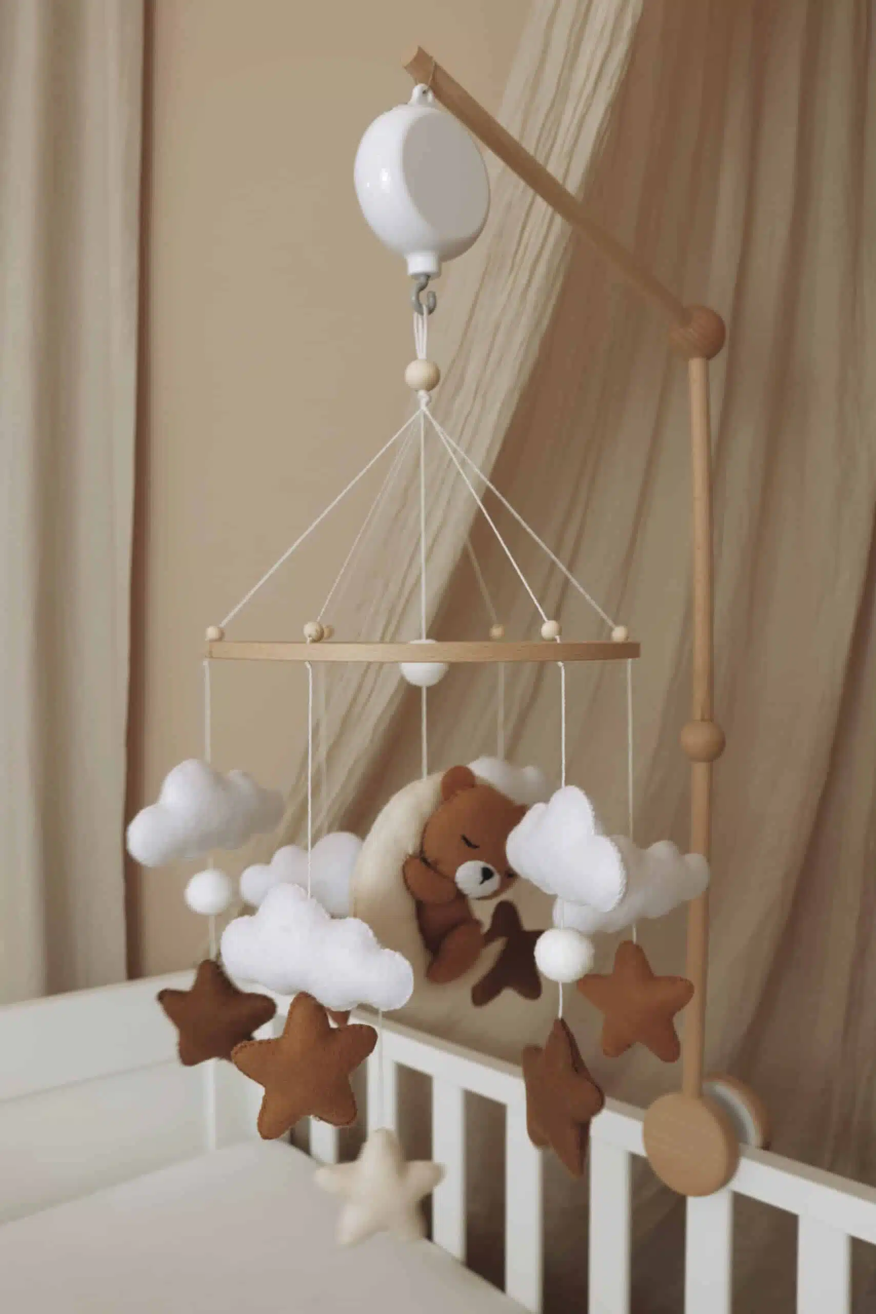 Handmade wooden Sleeping Teddy mobile | Little Loua